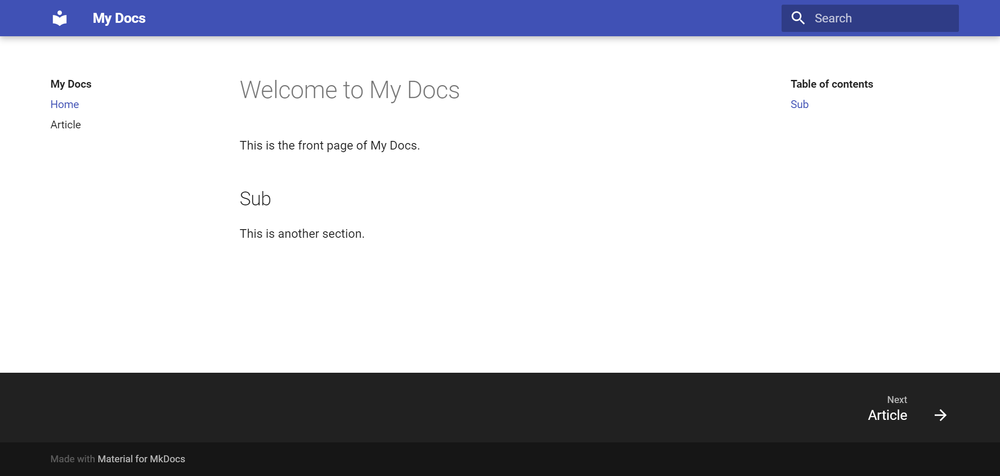 Creating a documentation site with MkDocs